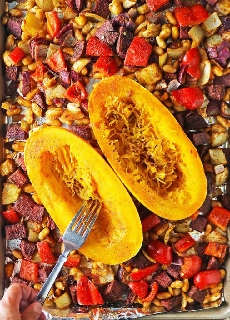 Vegetarian Sheet Pan Dinner Recipe With Orangetti Squash