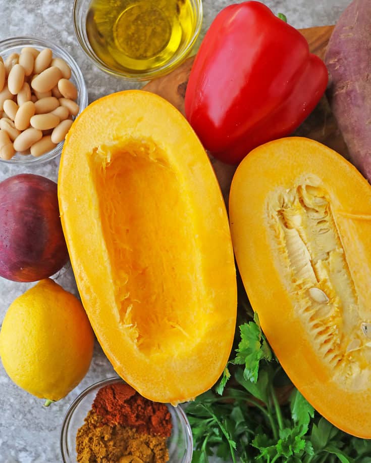 Vegetarian Sheet Pan Dinner Recipe With Orangetti Squash