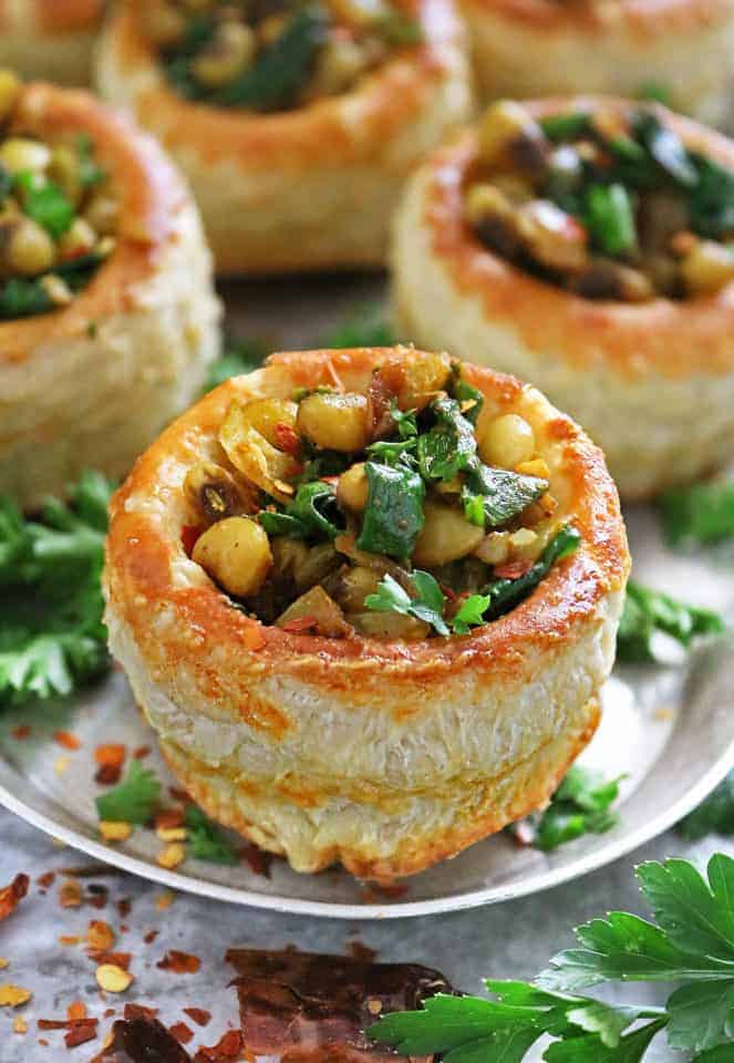 Black Eyed Peas And Greens Puff Pastry Baskets