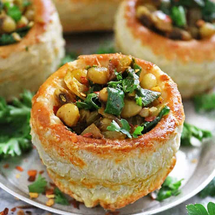 Black Eyed Peas And Greens Puff Pastry Baskets