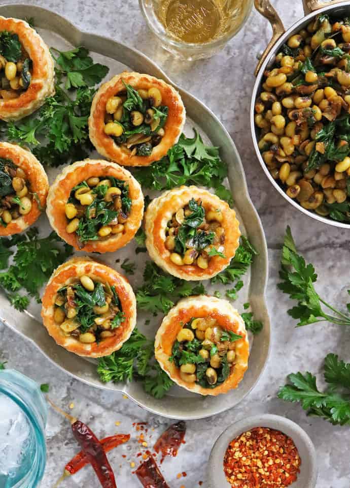 Black Eyed Peas And Greens Puff Pastry Baskets