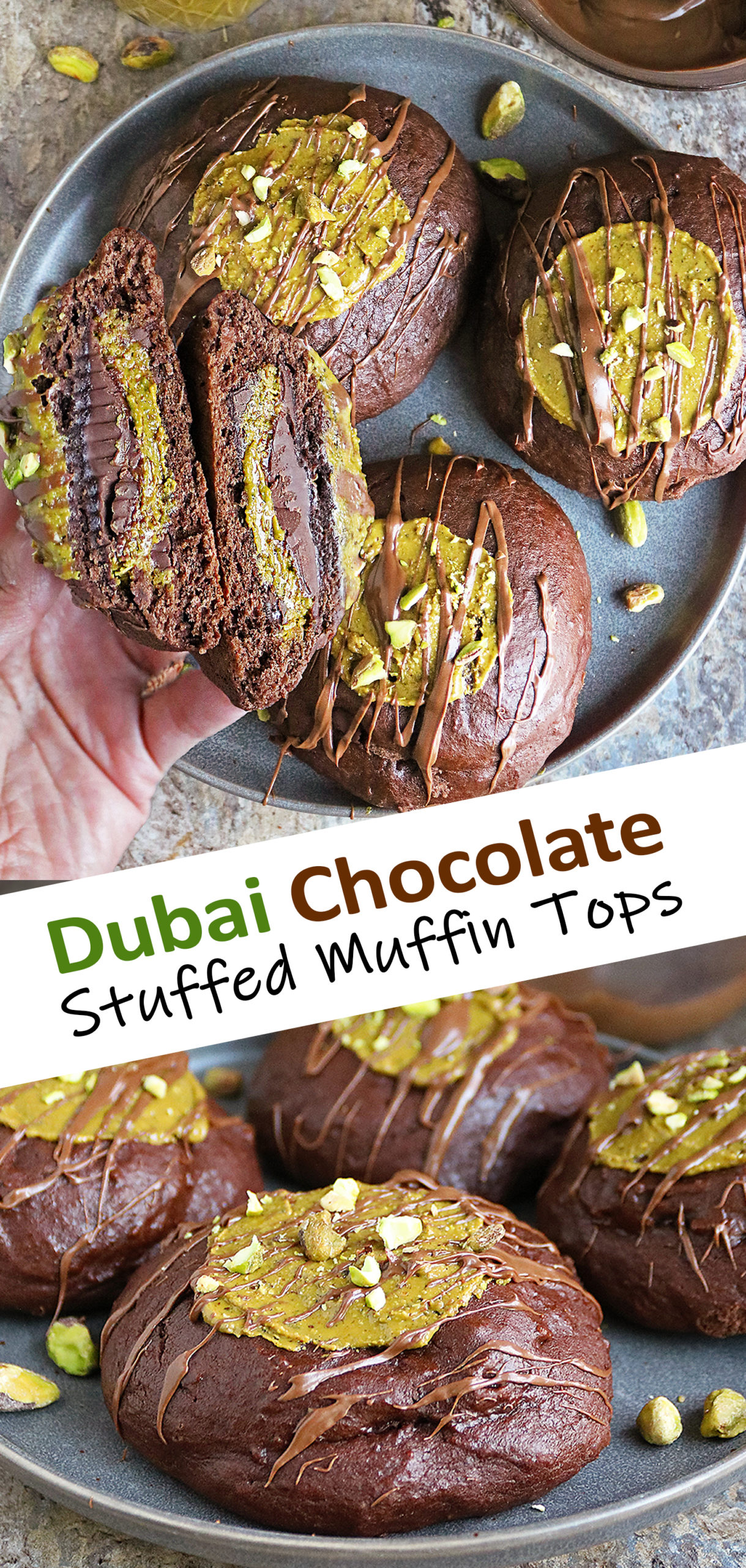 Dubai Chocolate Stuffed Muffin Tops - Savory Spin