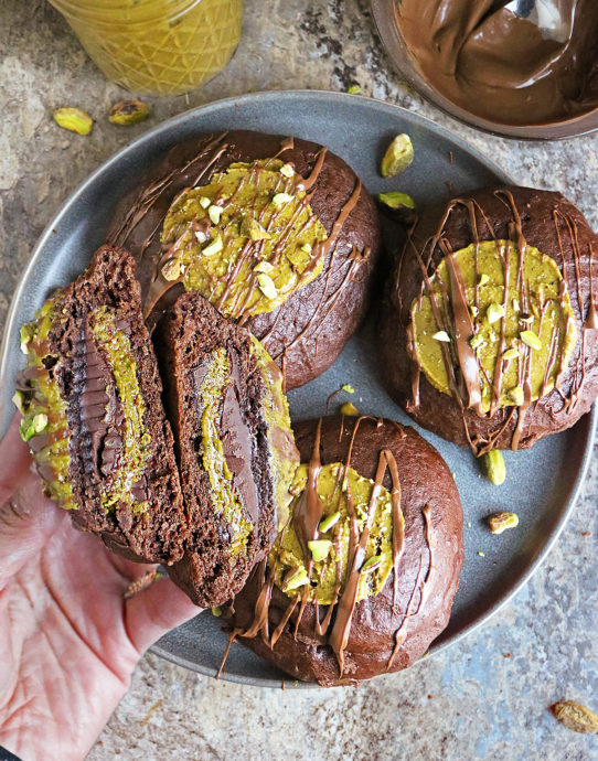 Dubai Chocolate Stuffed Muffin Tops - Savory Spin