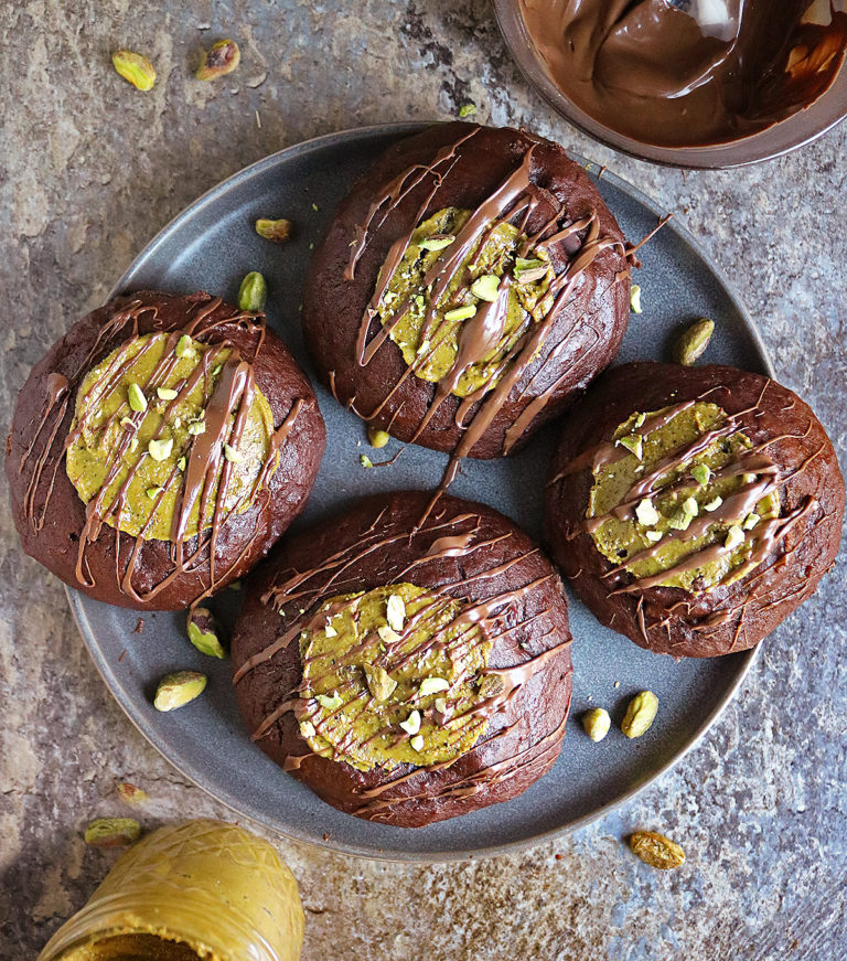 Dubai Chocolate Stuffed Muffin Tops - Savory Spin