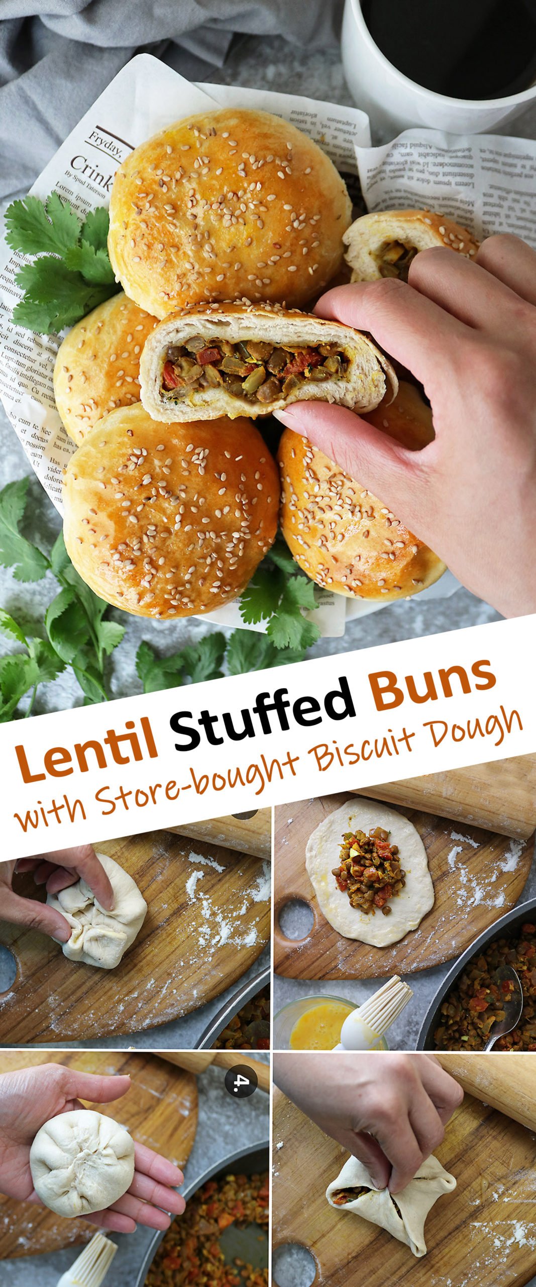 Easy Lentil Stuffed Buns - Savory Spin